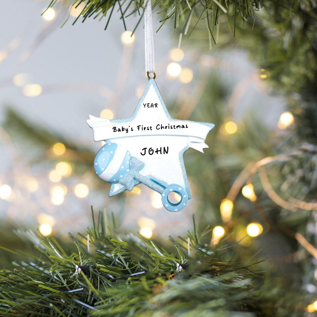 Baby Boy Girl 1st Christmas Ornaments, Blue Baby Rattle Star ...
