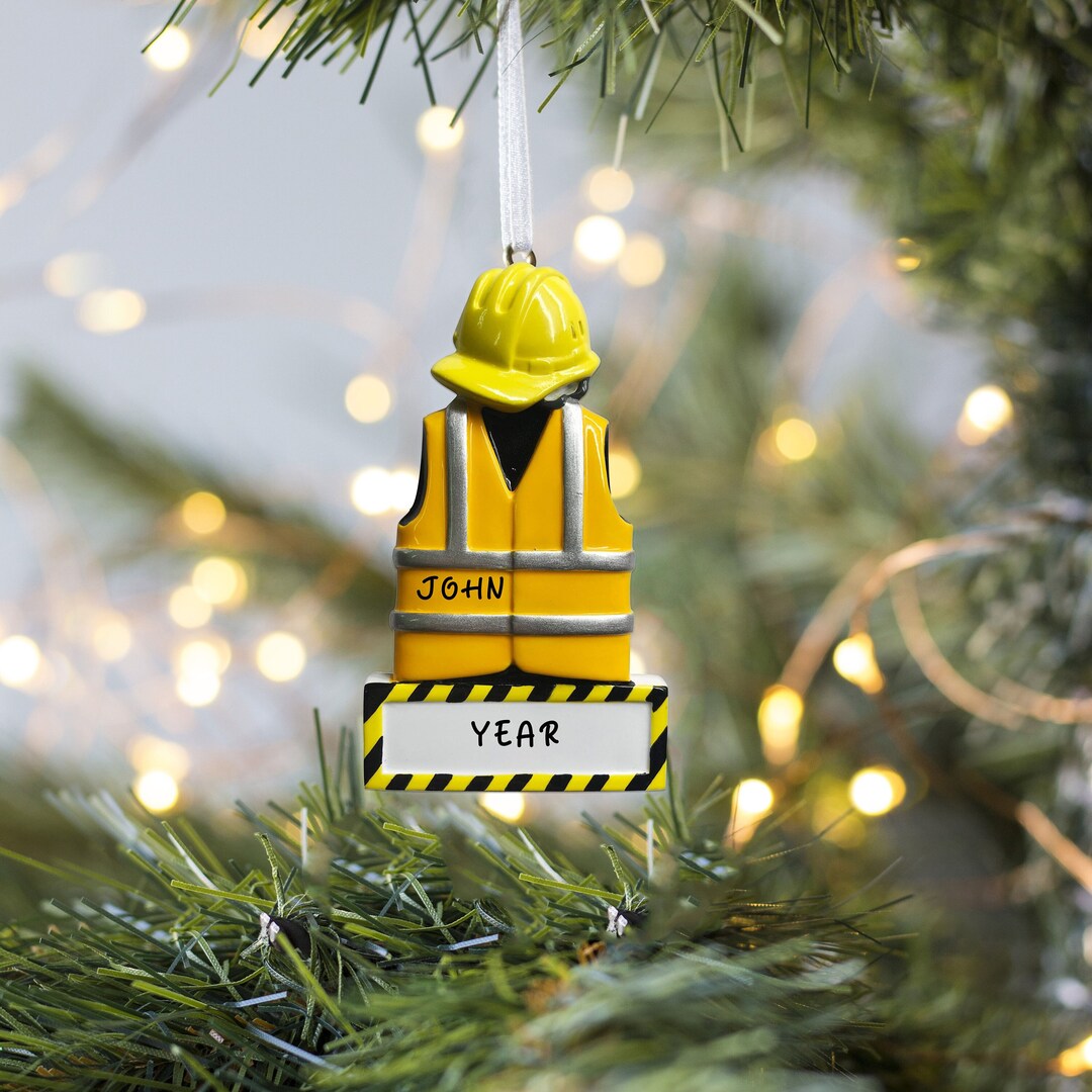Construction Worker Personalized Ornament, Yellow Safety Vest Ornament ...