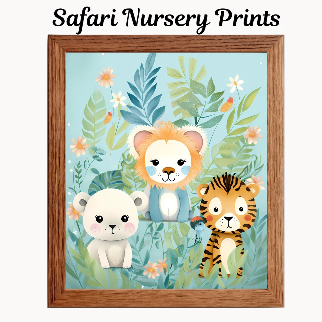 Boho Safari Jungle Animals Printable - Blue Nursery Wall Art, Cute Baby ...