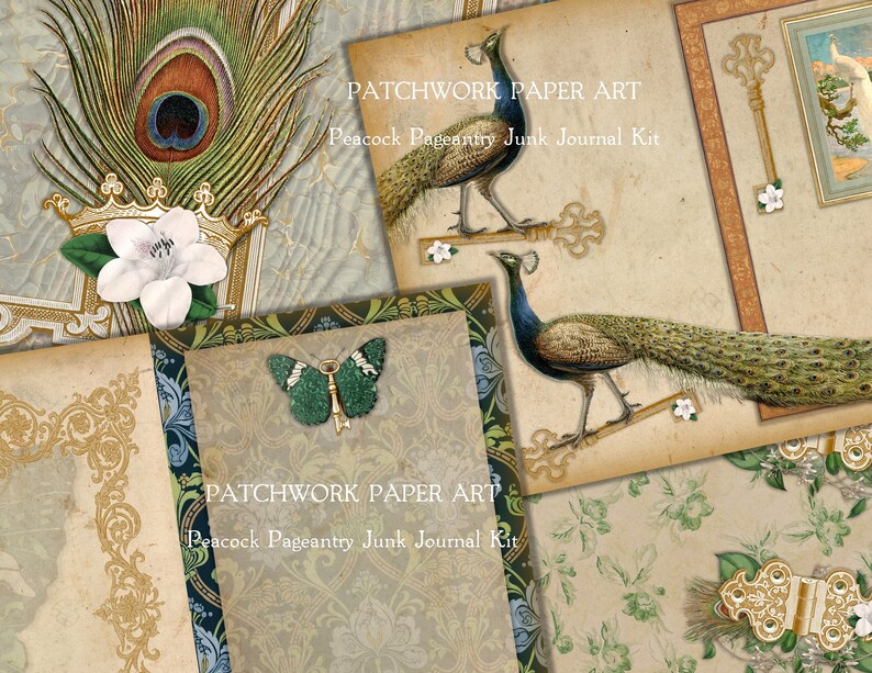 PEACOCK PAGEANTRY Printable Junk Journal Kit: Peacock-inspired Colors ...