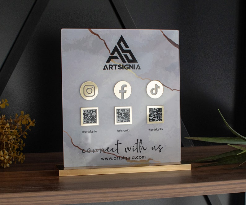 Social Media Sign Multi QR Code Sign Review Sign Acrylic Square Sign ...