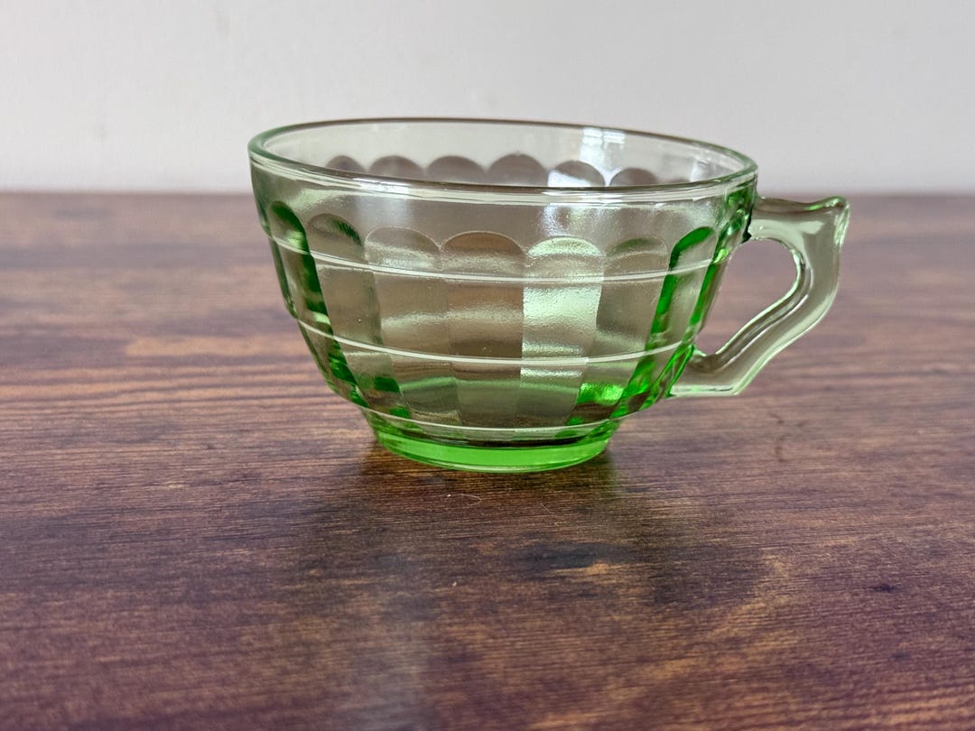 Vintage Anchor Hocking Block Optic Green Depression Glass Cup – Glows ...