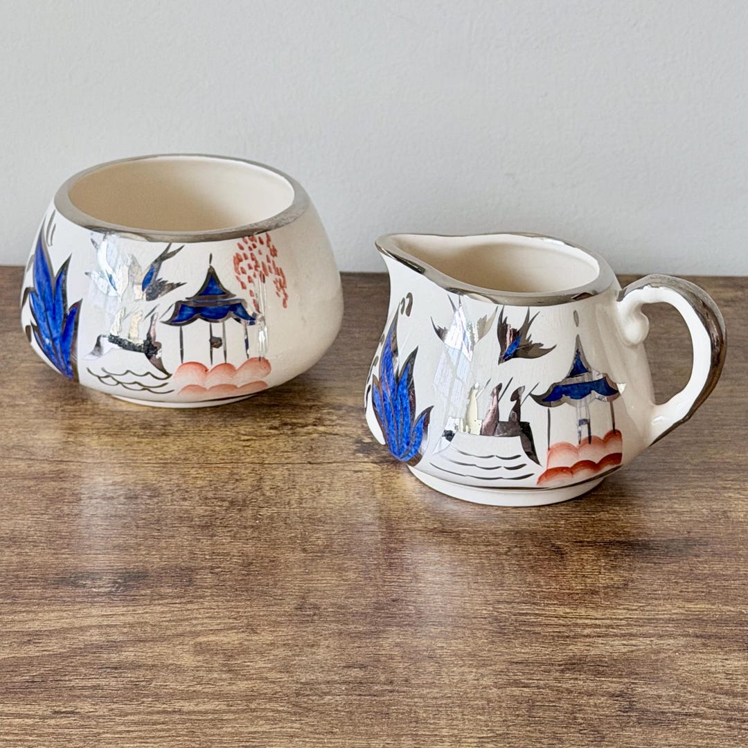 Vintage Pagoda Sugar and Creamer Set: Silver Lustre Lancaster Sandland ...