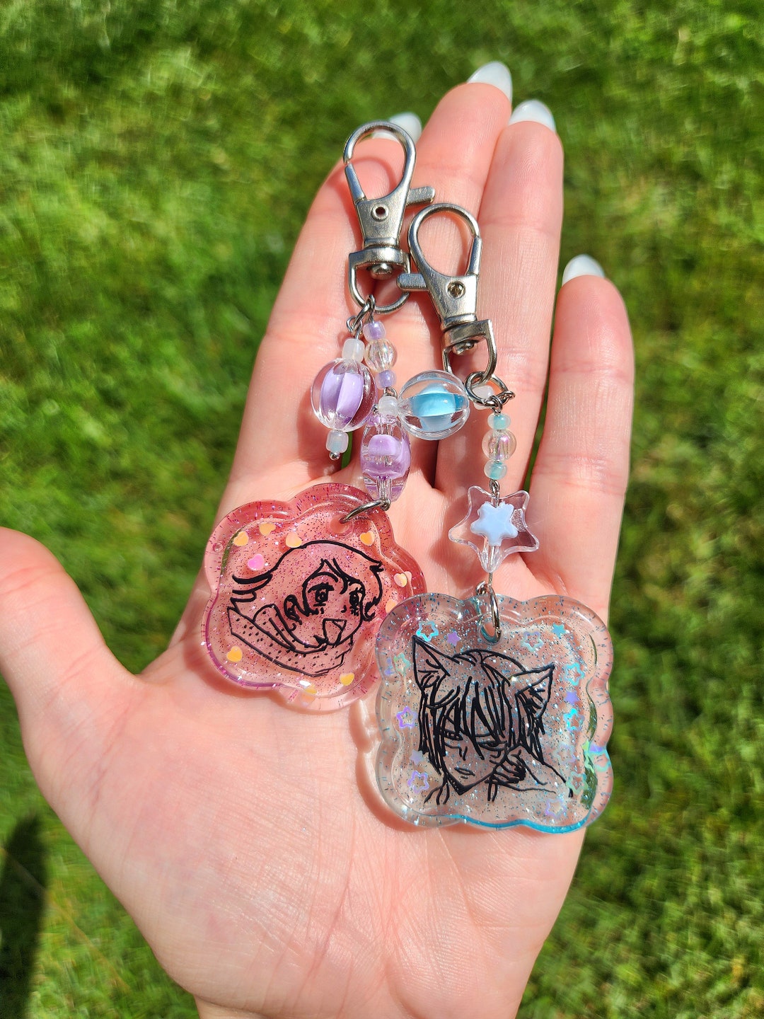 Nanami X Tomoe, Japanese Anime Hand Drawn Resin Keychain Set, Anime ...