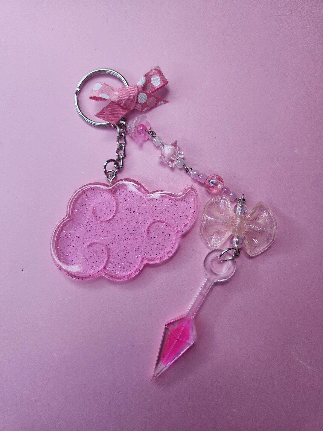 Famous Ninja Anime Pink Resin Kunai Knife & Resin Cloud Cute Keychain ...