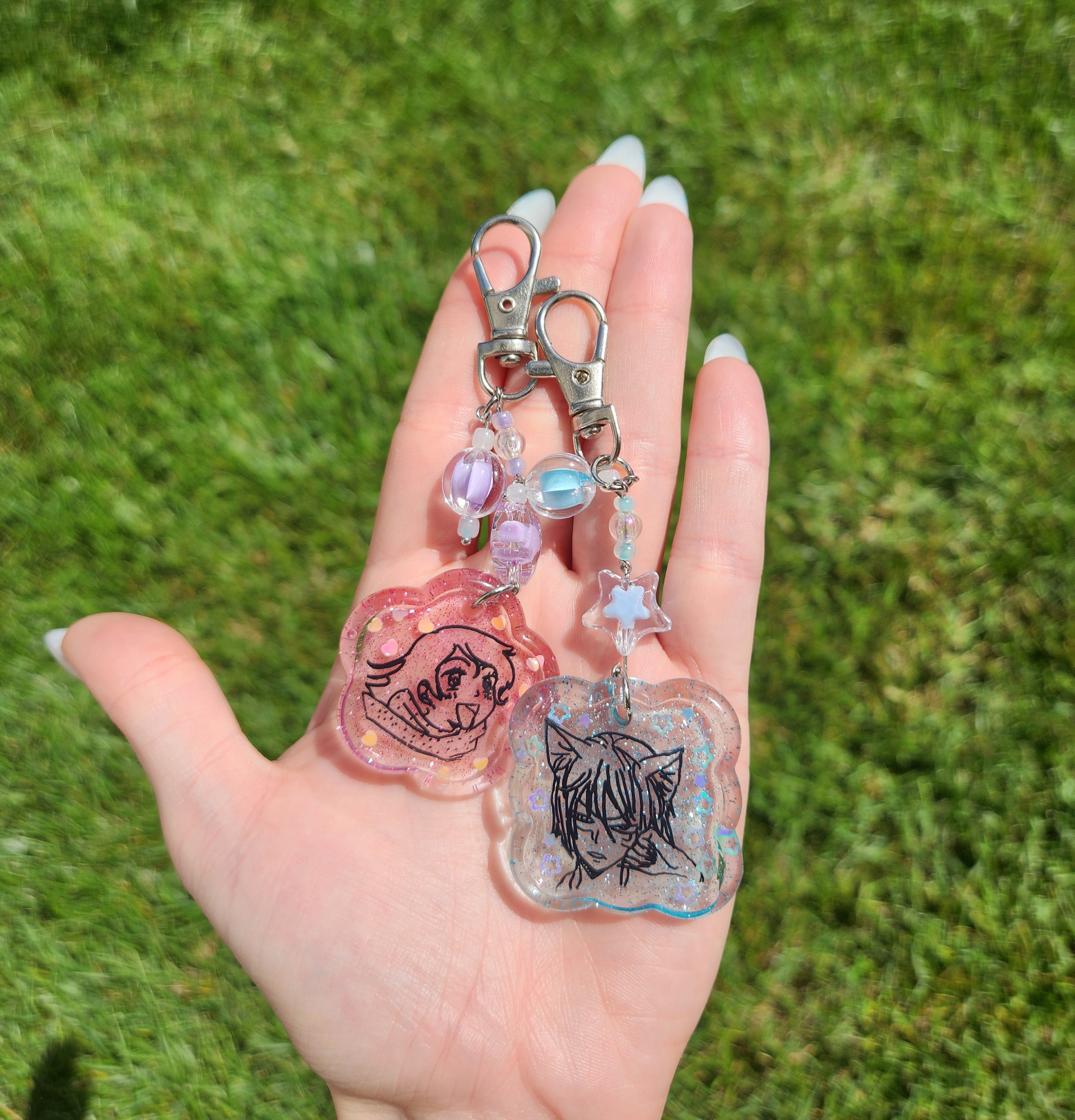 Nanami X Tomoe, Japanese Anime Hand Drawn Resin Keychain Set, Anime ...