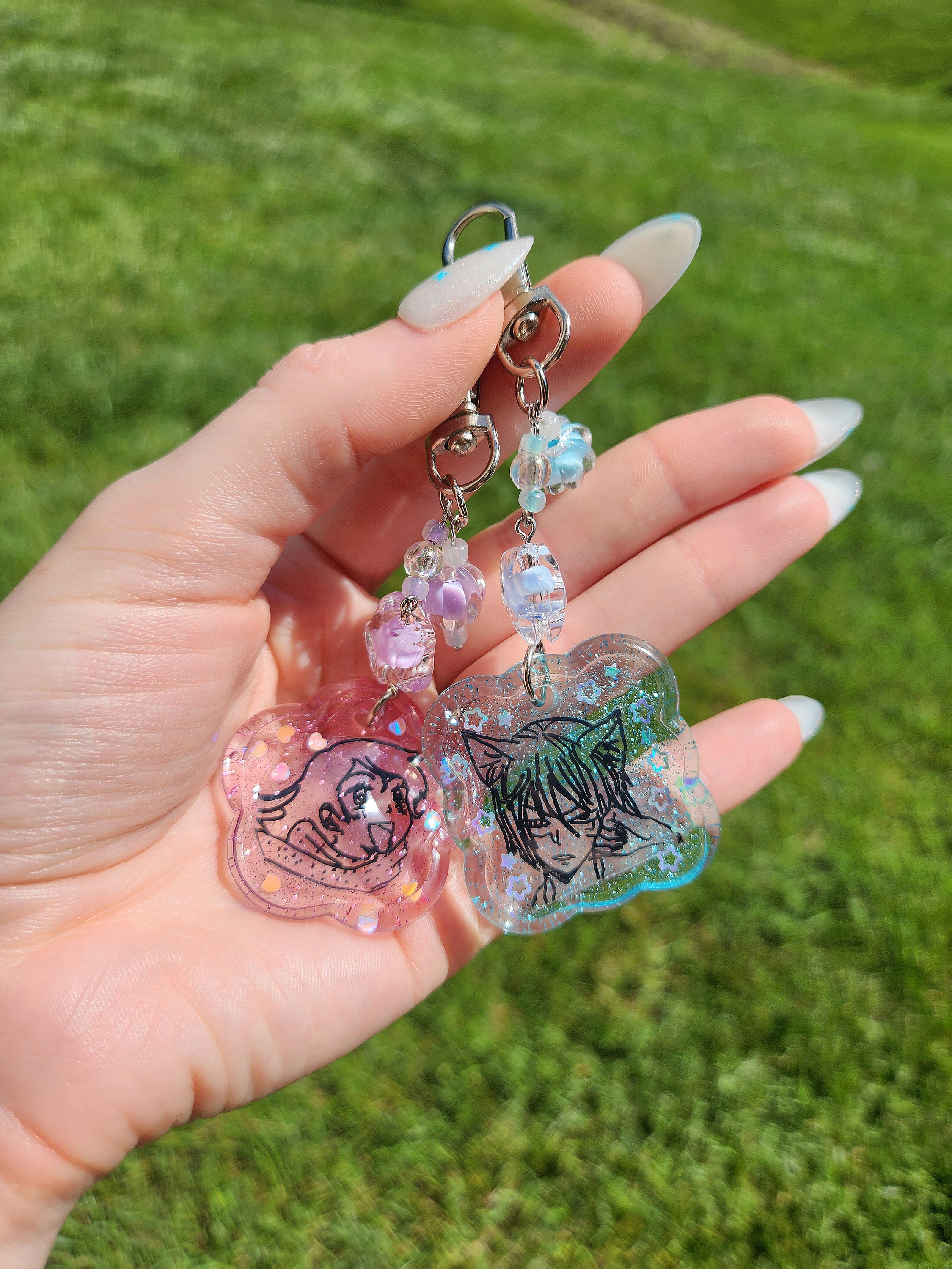 Nanami X Tomoe, Japanese Anime Hand Drawn Resin Keychain Set, Anime ...