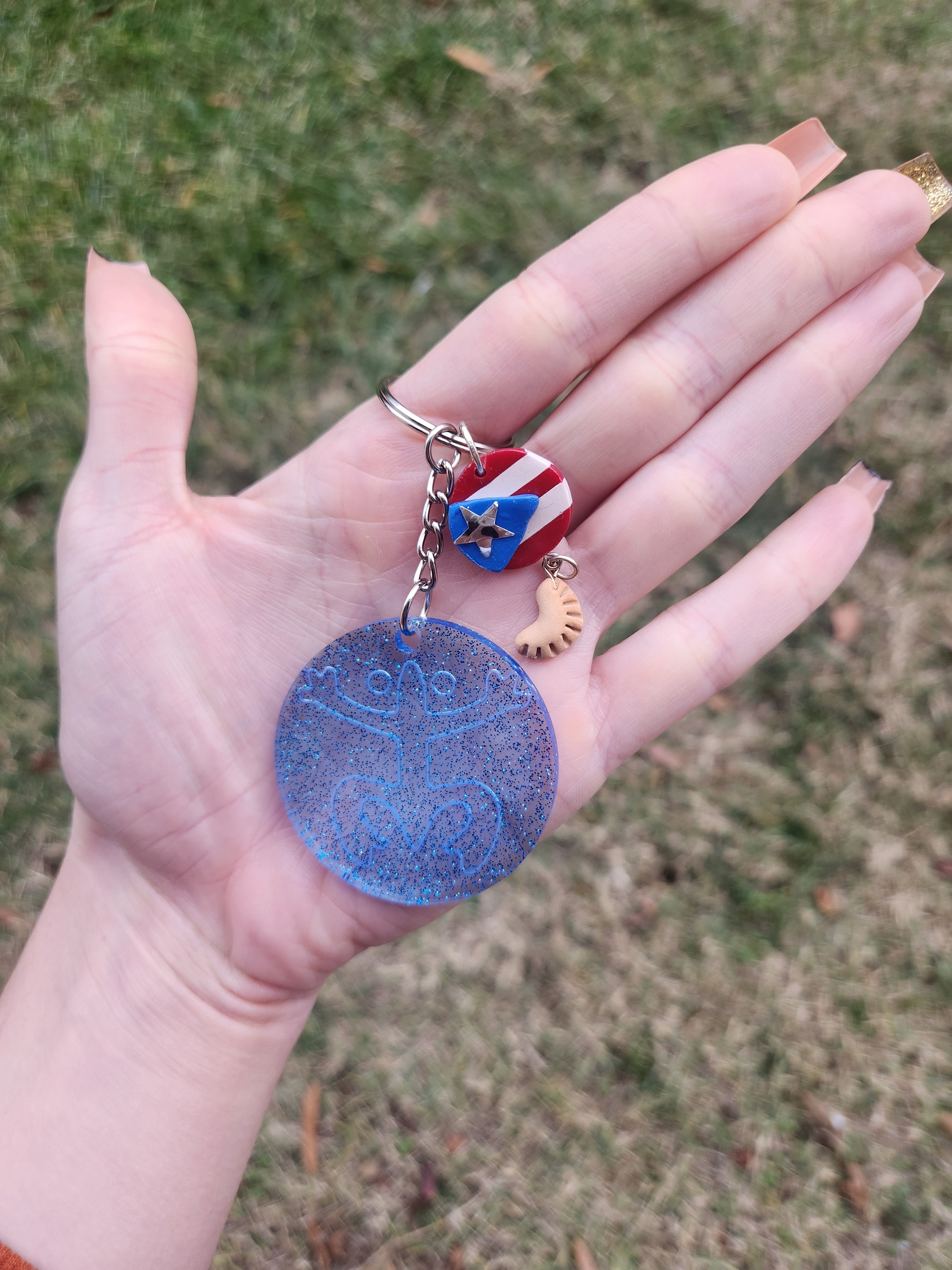 Puerto Rico Taino Handmade Resin Keychain - Puerto Rico PR Flag ...