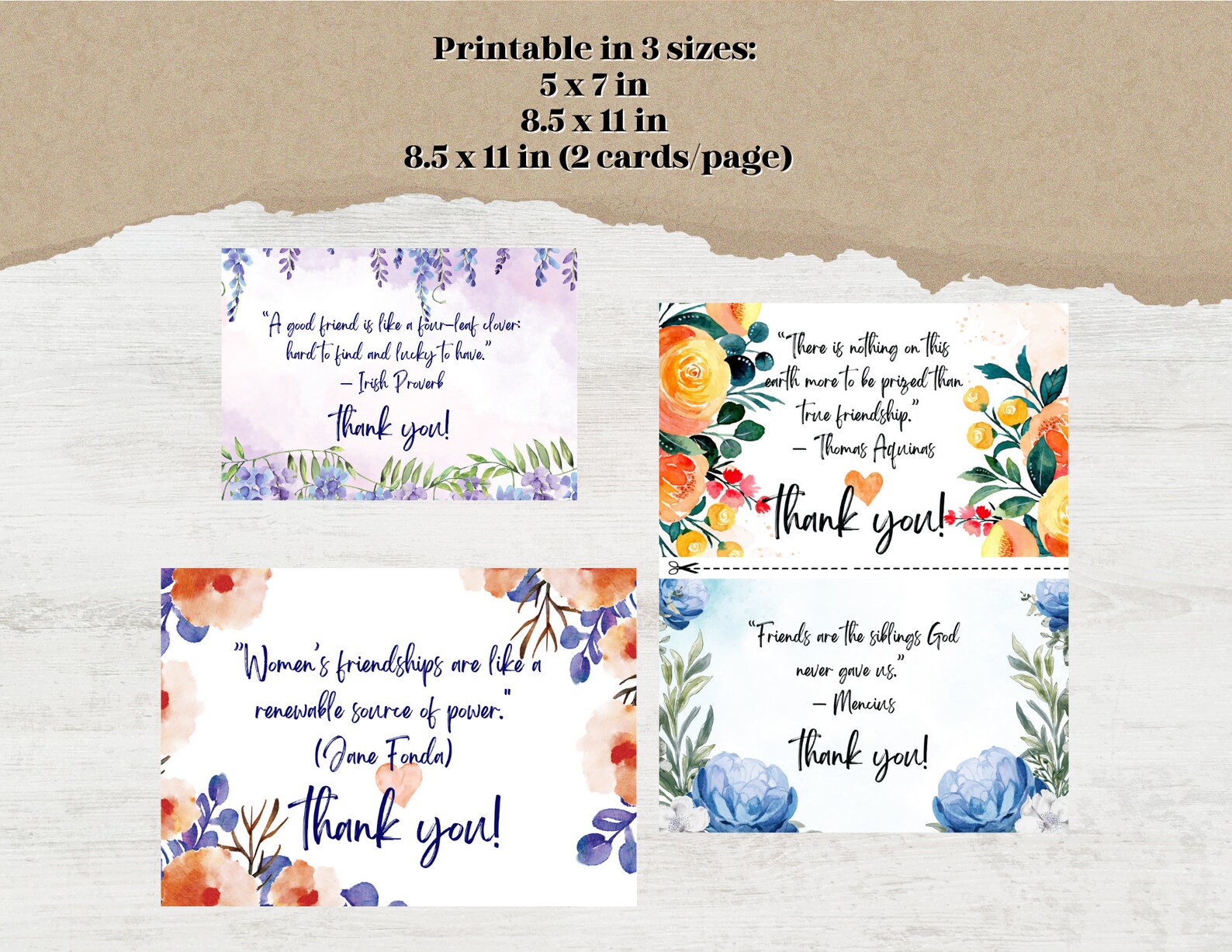 Printable Friendship Cards With Inspiring Quotes - A Bundle of 8 ...
