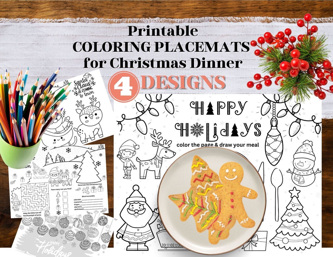 Printable Happy Holidays / Christmas Coloring Placemat for - Etsy