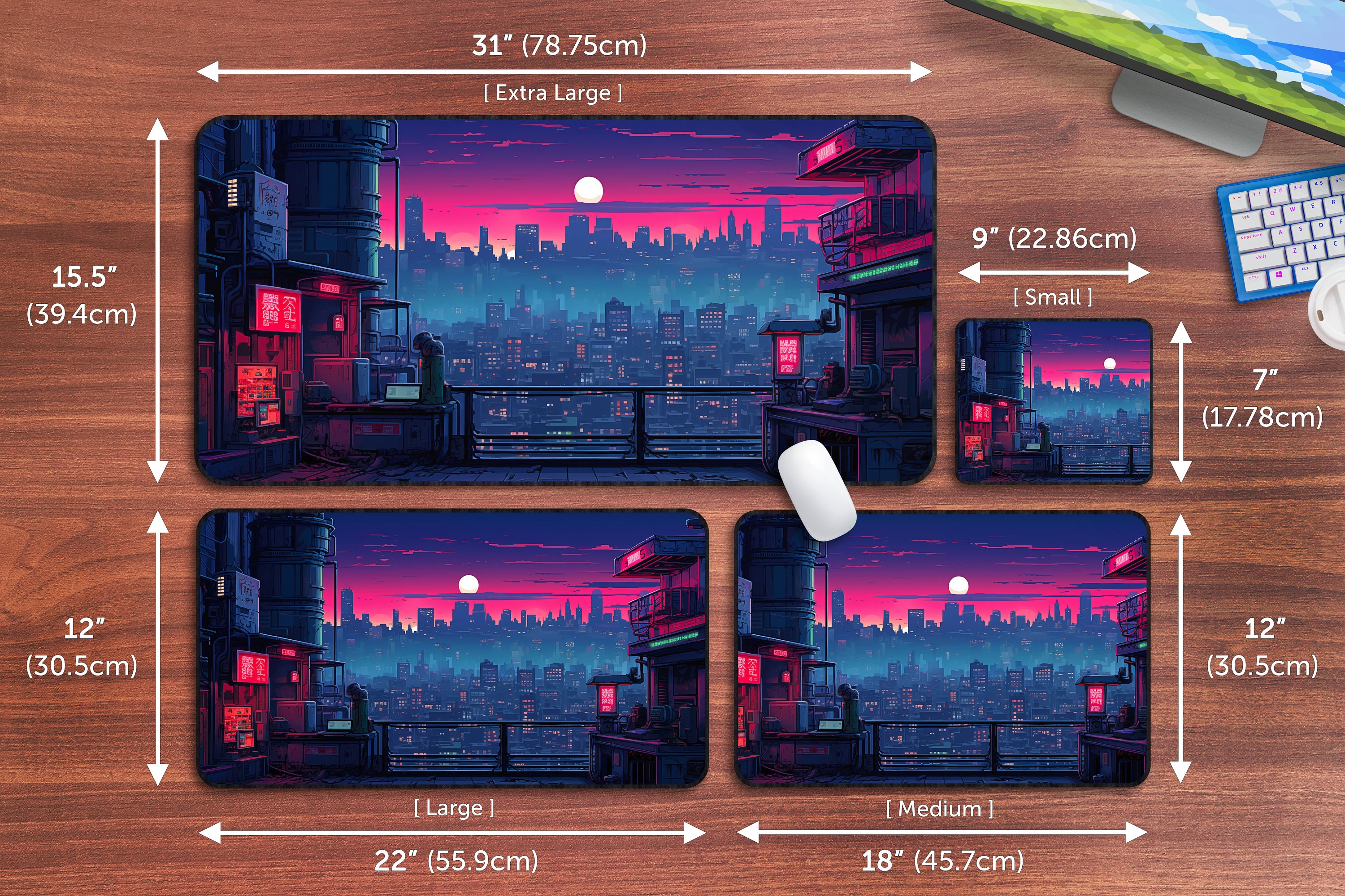 Retro Cyberpunk Mouse Pad, 8-bit Desk Mat, Blue Pink Mousepad, 90s ...