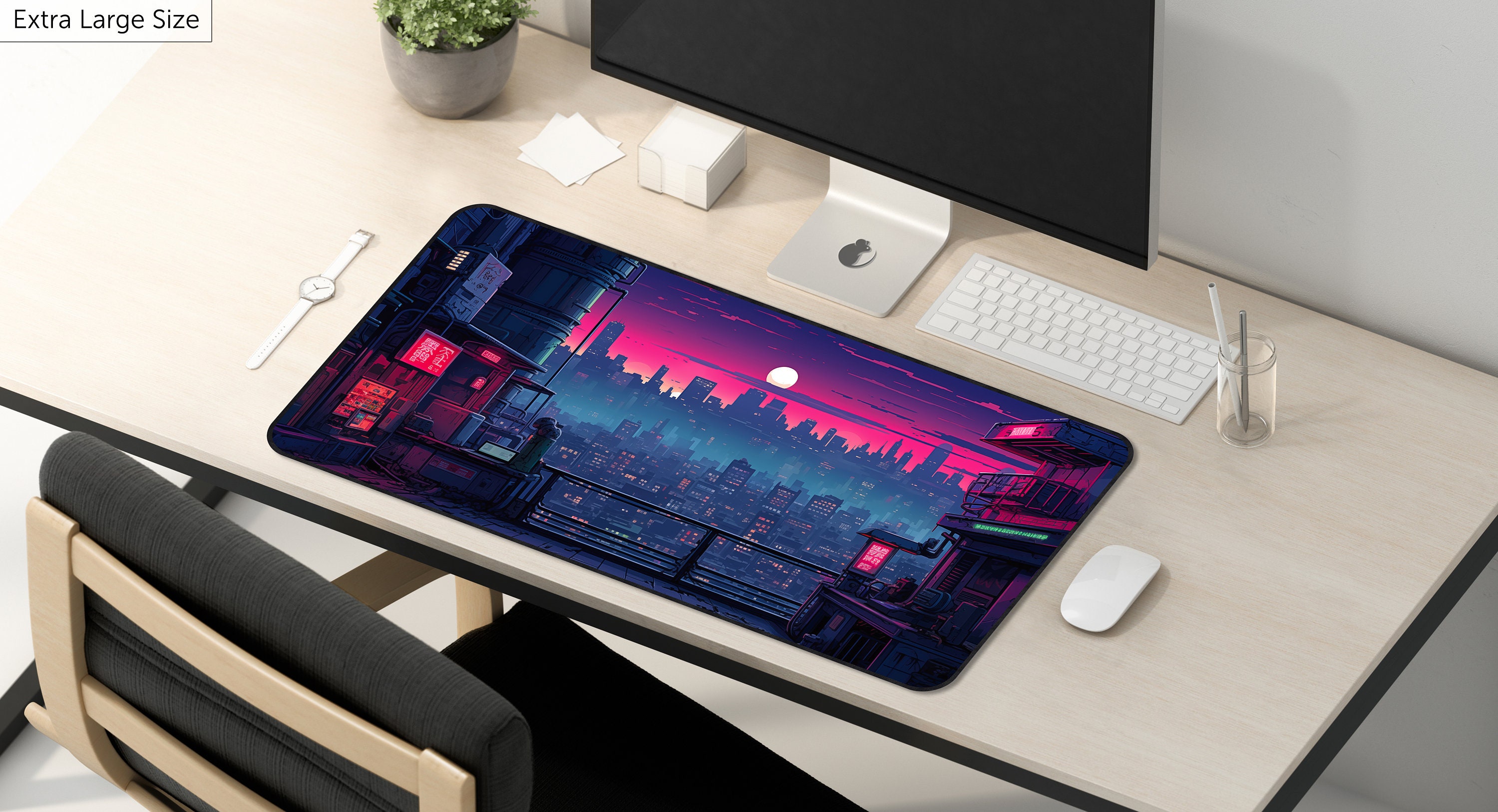 Retro Cyberpunk Mouse Pad, 8-bit Desk Mat, Blue Pink Mousepad, 90s ...