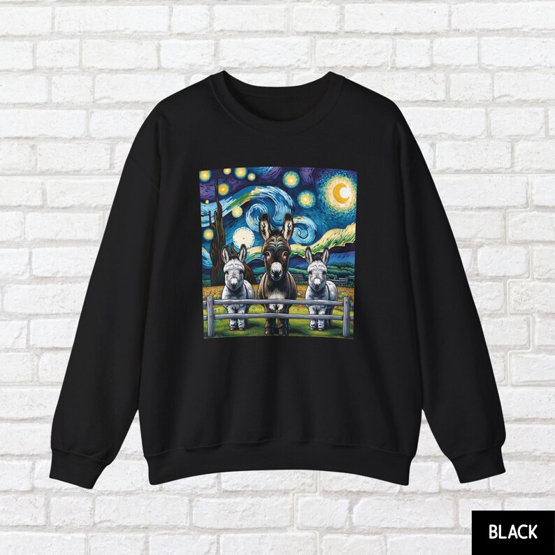 Donkey Friends Van Gogh Starry Night Farm Scene Sweatshirt, Boho Floral ...