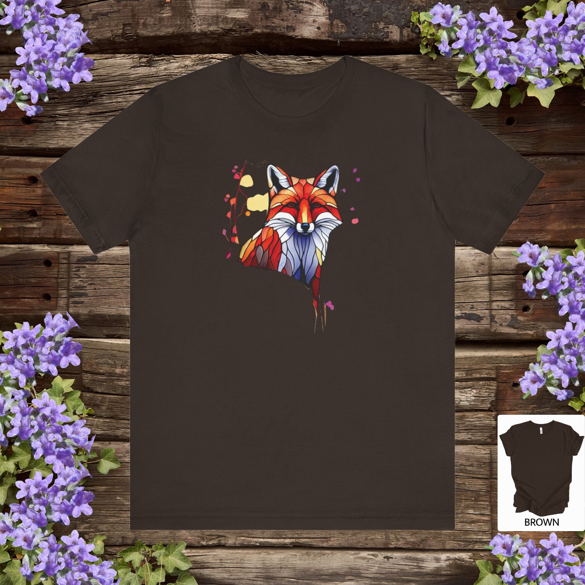 Fox Tshirt, Red Fox Tshirt, Stained Glass Fox Tshirt, Colorful Fox ...