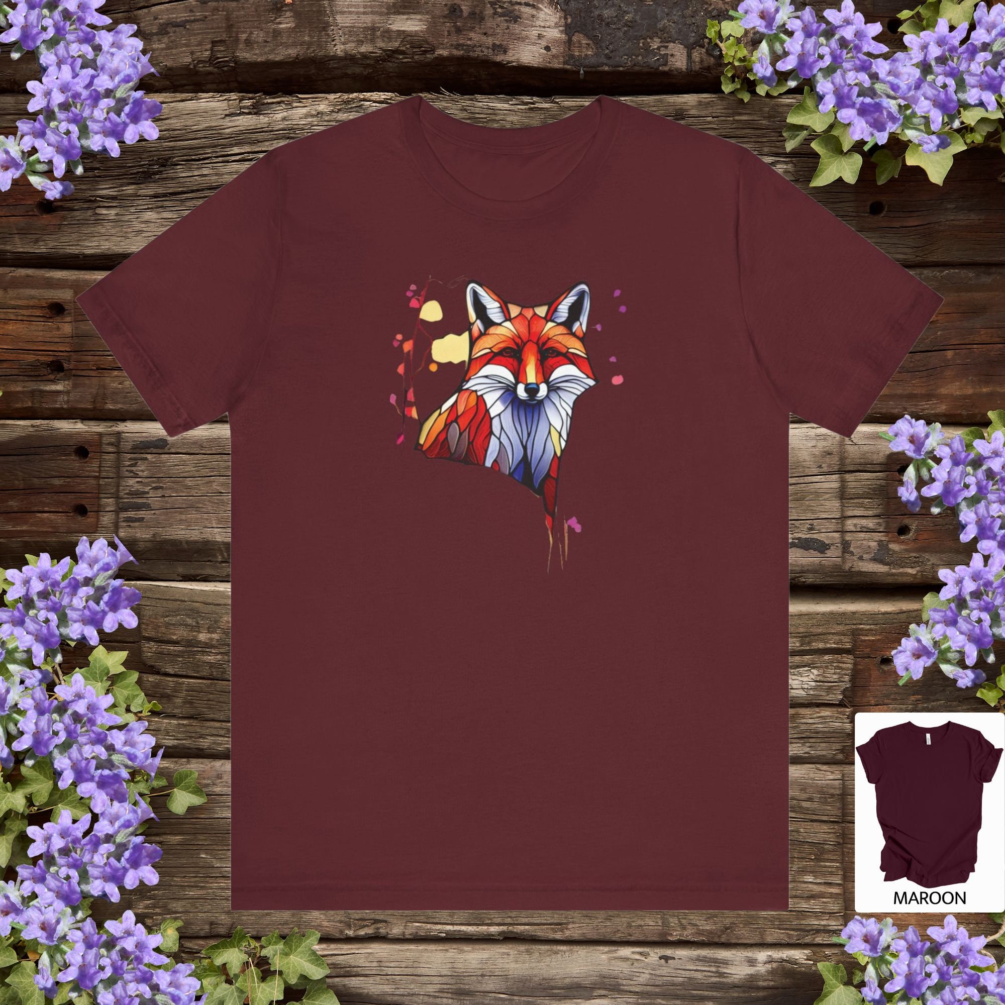 Fox Tshirt, Red Fox Tshirt, Stained Glass Fox Tshirt, Colorful Fox ...