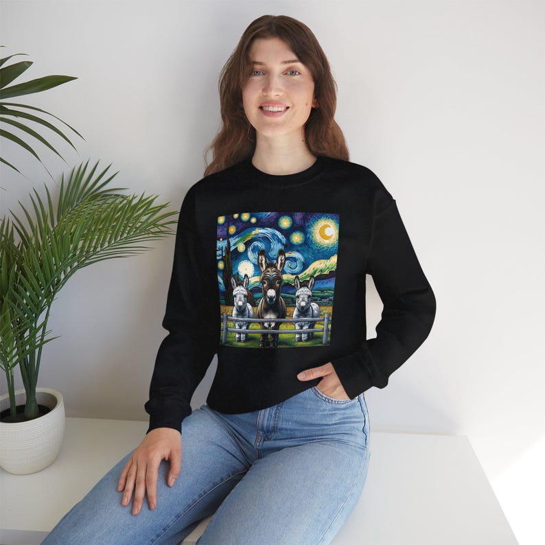 Donkey Friends Van Gogh Starry Night Farm Scene Sweatshirt, Boho Floral ...