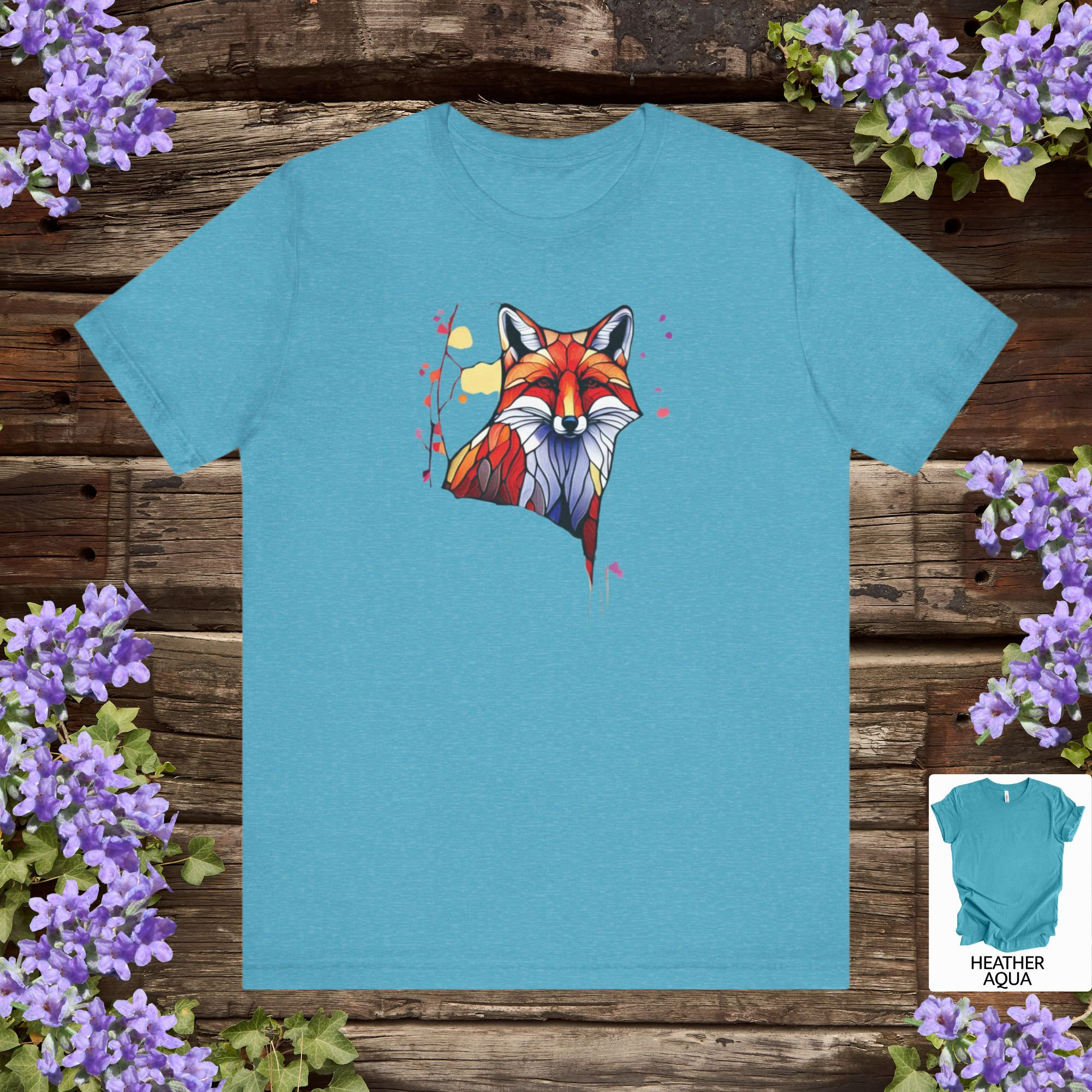 Fox Tshirt, Red Fox Tshirt, Stained Glass Fox Tshirt, Colorful Fox ...