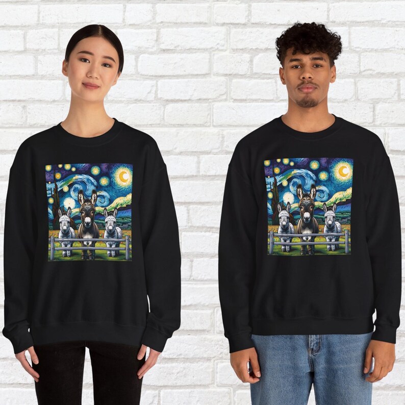 Donkey Friends Van Gogh Starry Night Farm Scene Sweatshirt, Boho Floral ...