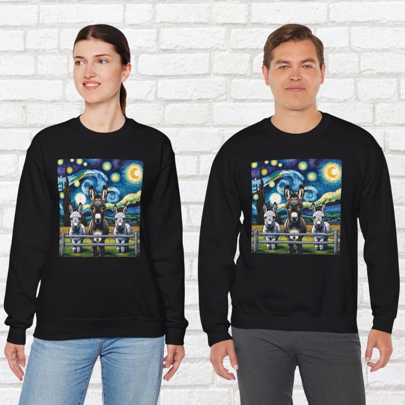 Donkey Friends Van Gogh Starry Night Farm Scene Sweatshirt, Boho Floral ...