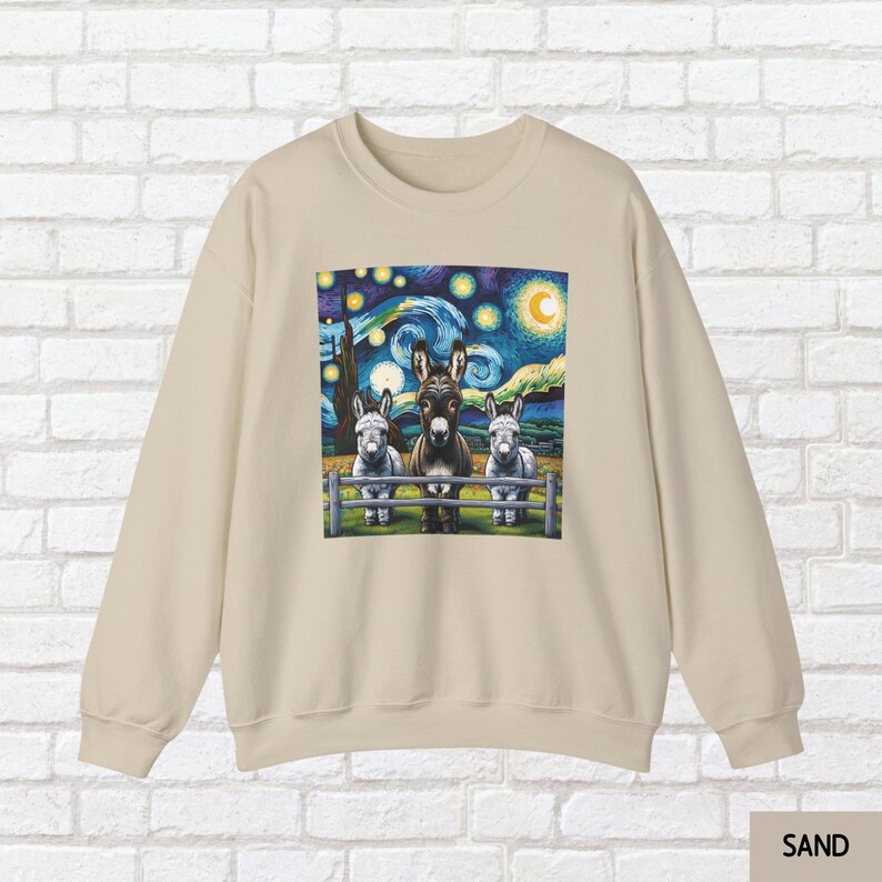 Donkey Friends Van Gogh Starry Night Farm Scene Sweatshirt, Boho Floral ...