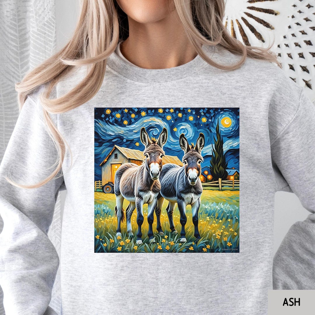 Donkey Art Sweatshirt Van Gogh Starry Night Sky Apparel Artistic Design ...
