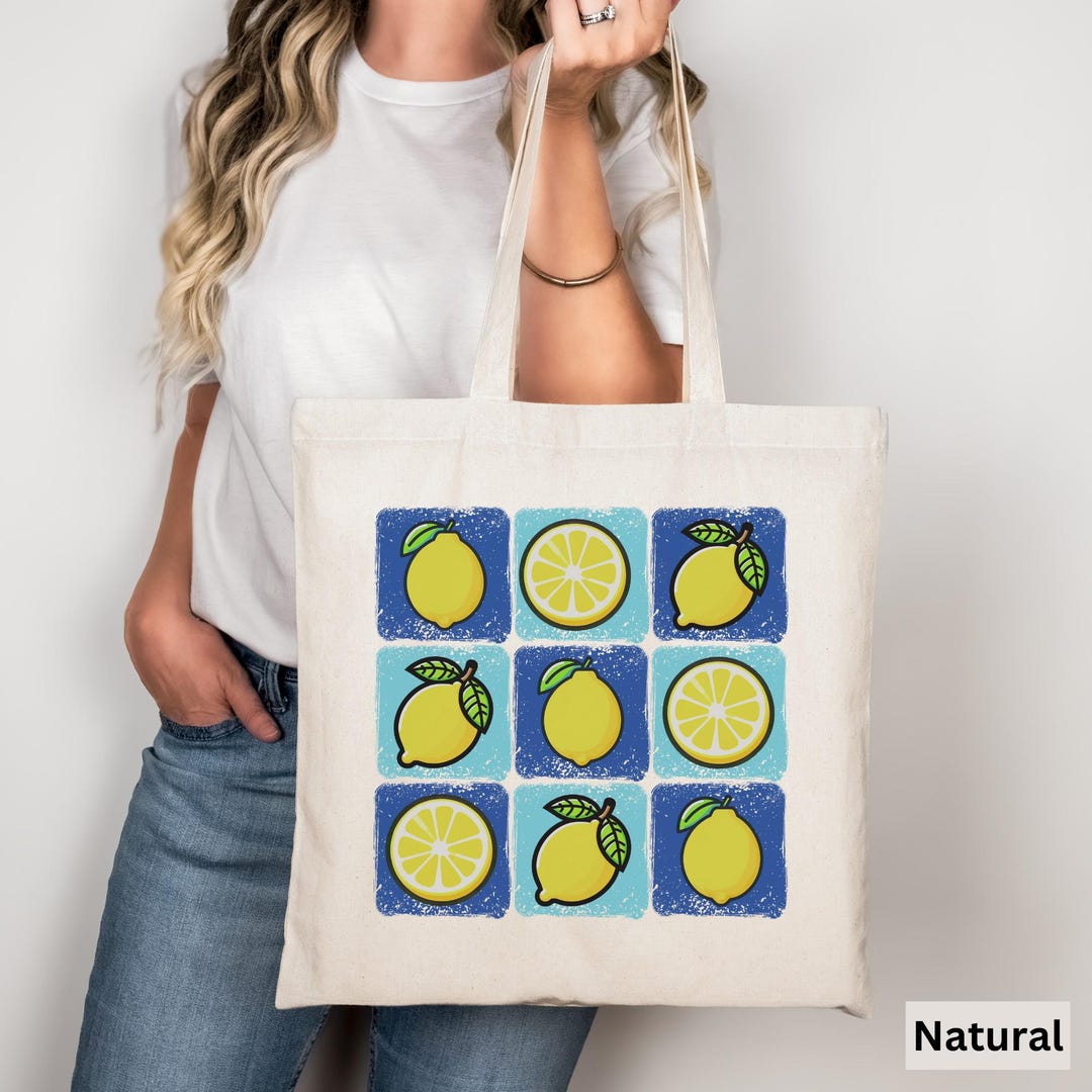 Cute Lemons Citrus Summer Fruits Checkerboard Inspired Tote Bag ...