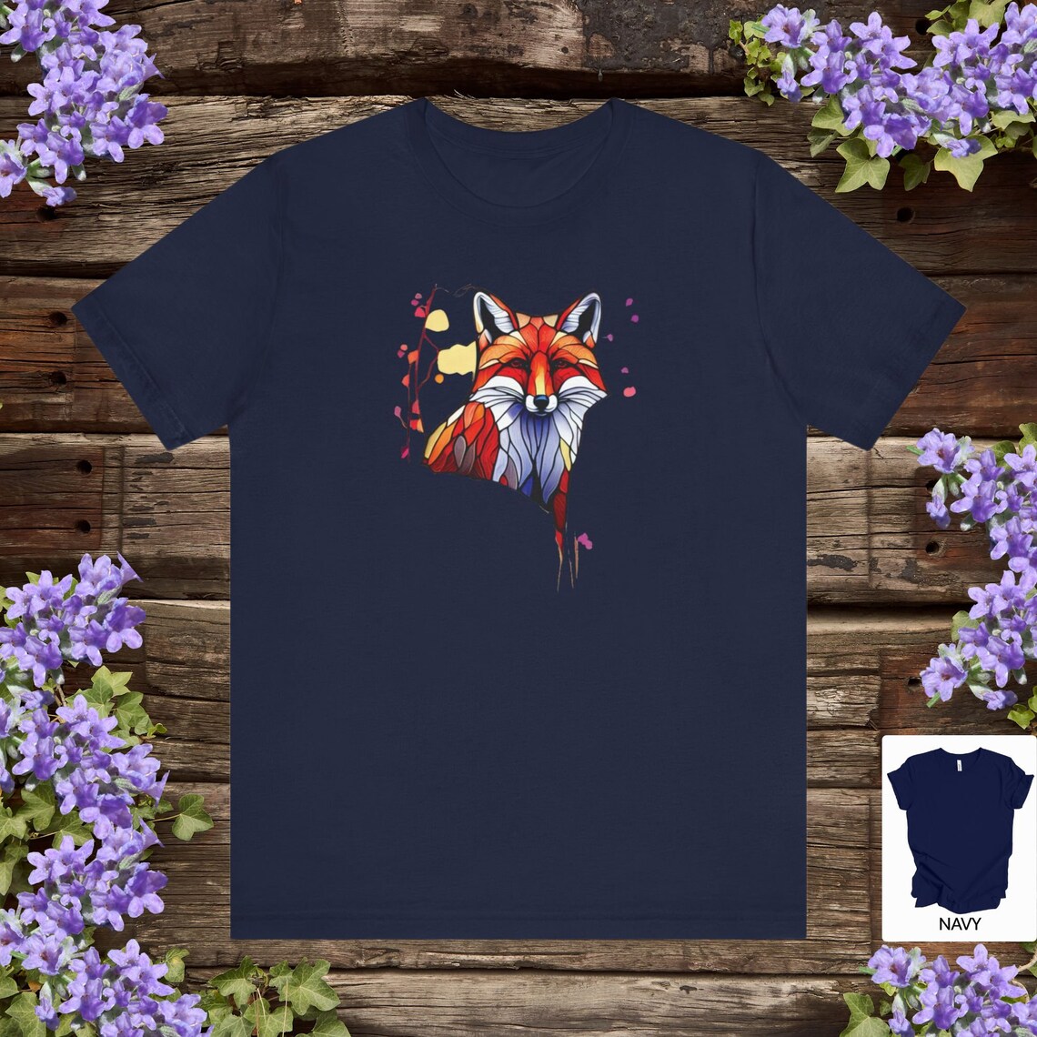 Fox Tshirt, Red Fox Tshirt, Stained Glass Fox Tshirt, Colorful Fox ...