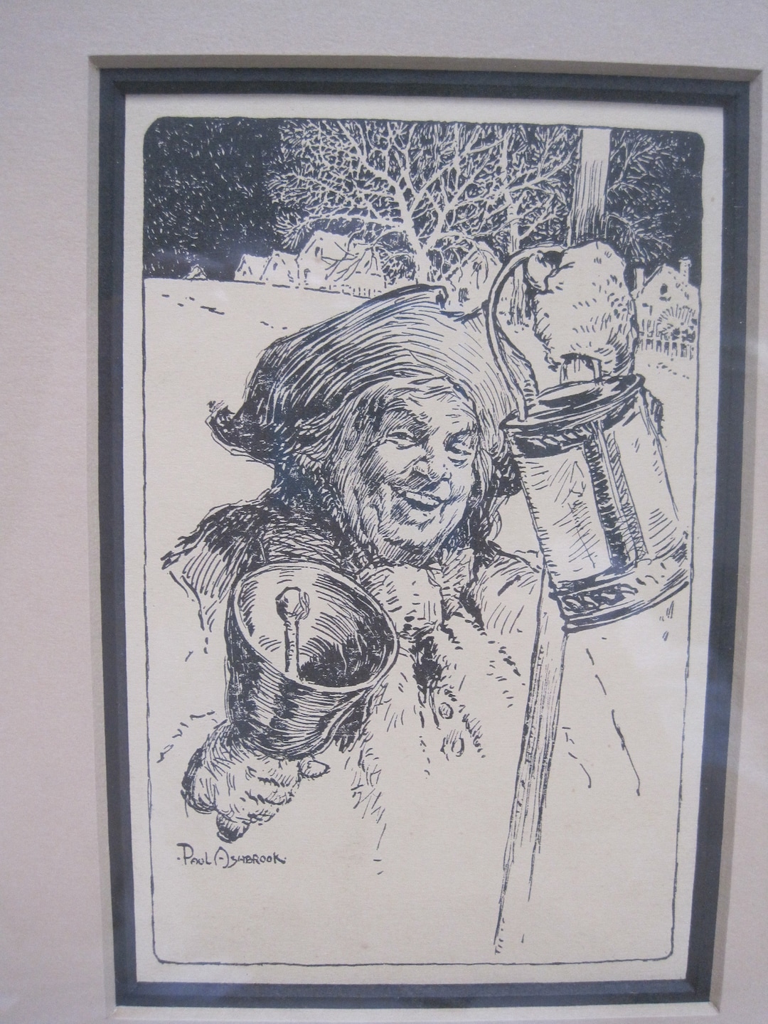 Signed Etching by Renowned Artist Paul Ashbrook Called the Town Crier ...