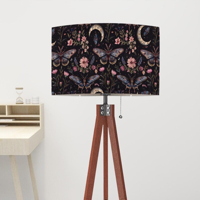 Flower Butterfly Moon Floor Lamp With Printed Shade, Boho Cottagecore ...