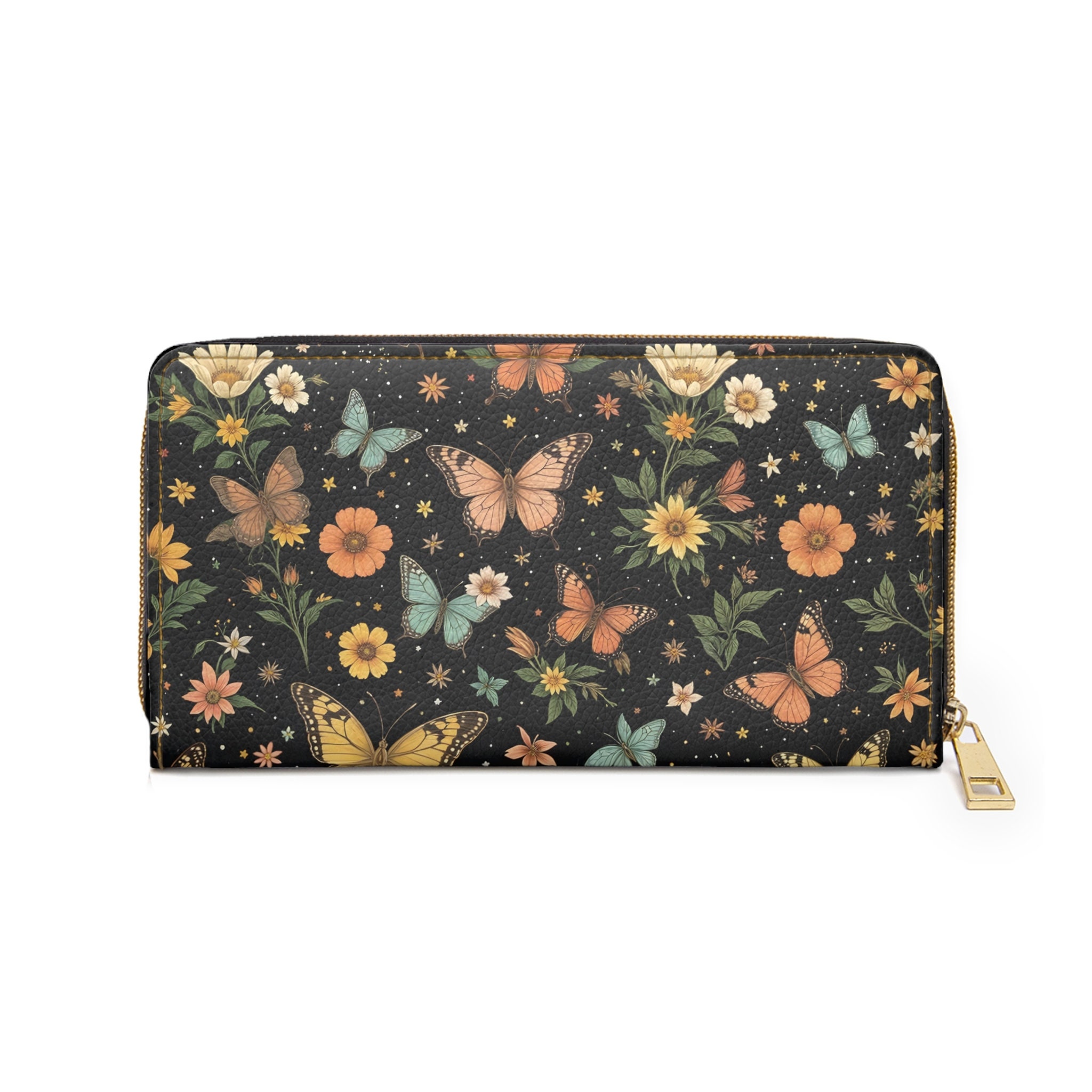 Butterfly Garden Wildflower Wallet With Zipper, Cottagecore Boho Cute ...