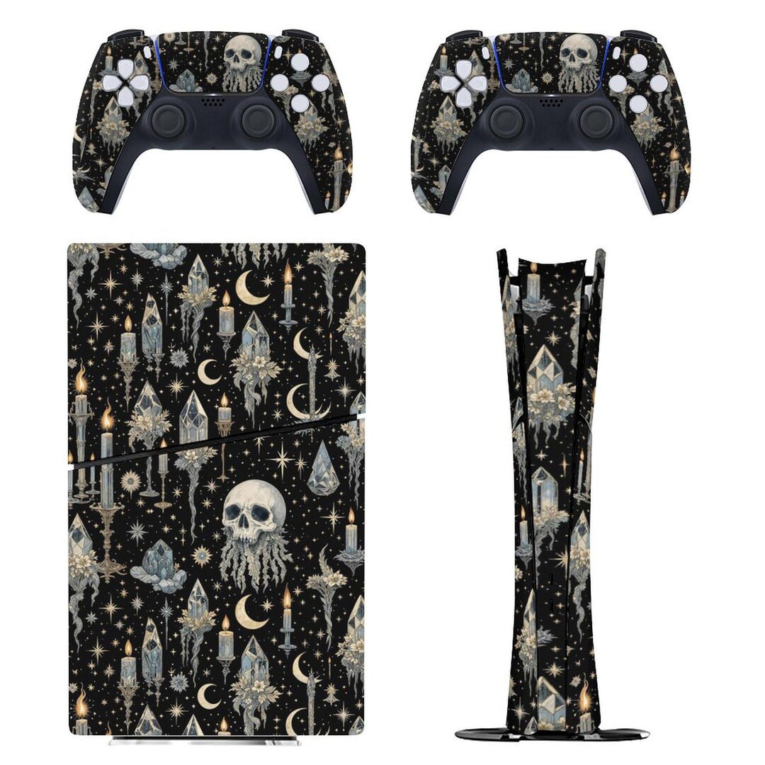 Black Crystal Skull PS5 Controller Slim Disc Console Skin, Game Cover ...