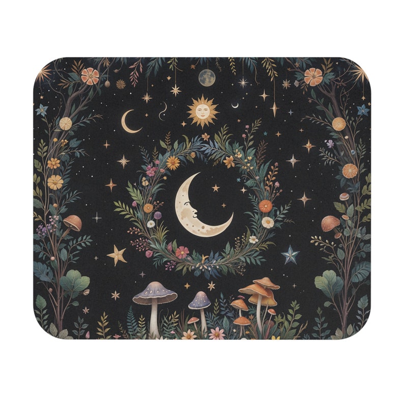 Mushroom Magical Moon Mouse Pad, Small Wildflower Cottagecore Hippie ...