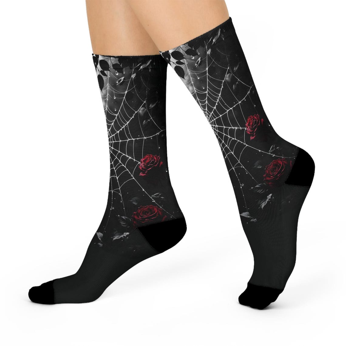 Black Spiderweb Rose Socks, Wildflower Cottagecore Witchy Socks, Emo ...