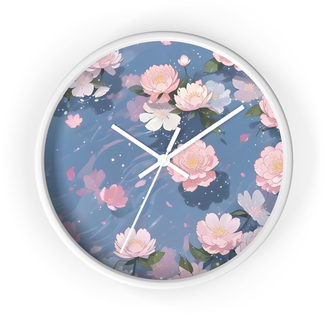 Anime Lotus Flower Wall Clock, Kawaii Blue Pink Kitchen Wall Clock ...