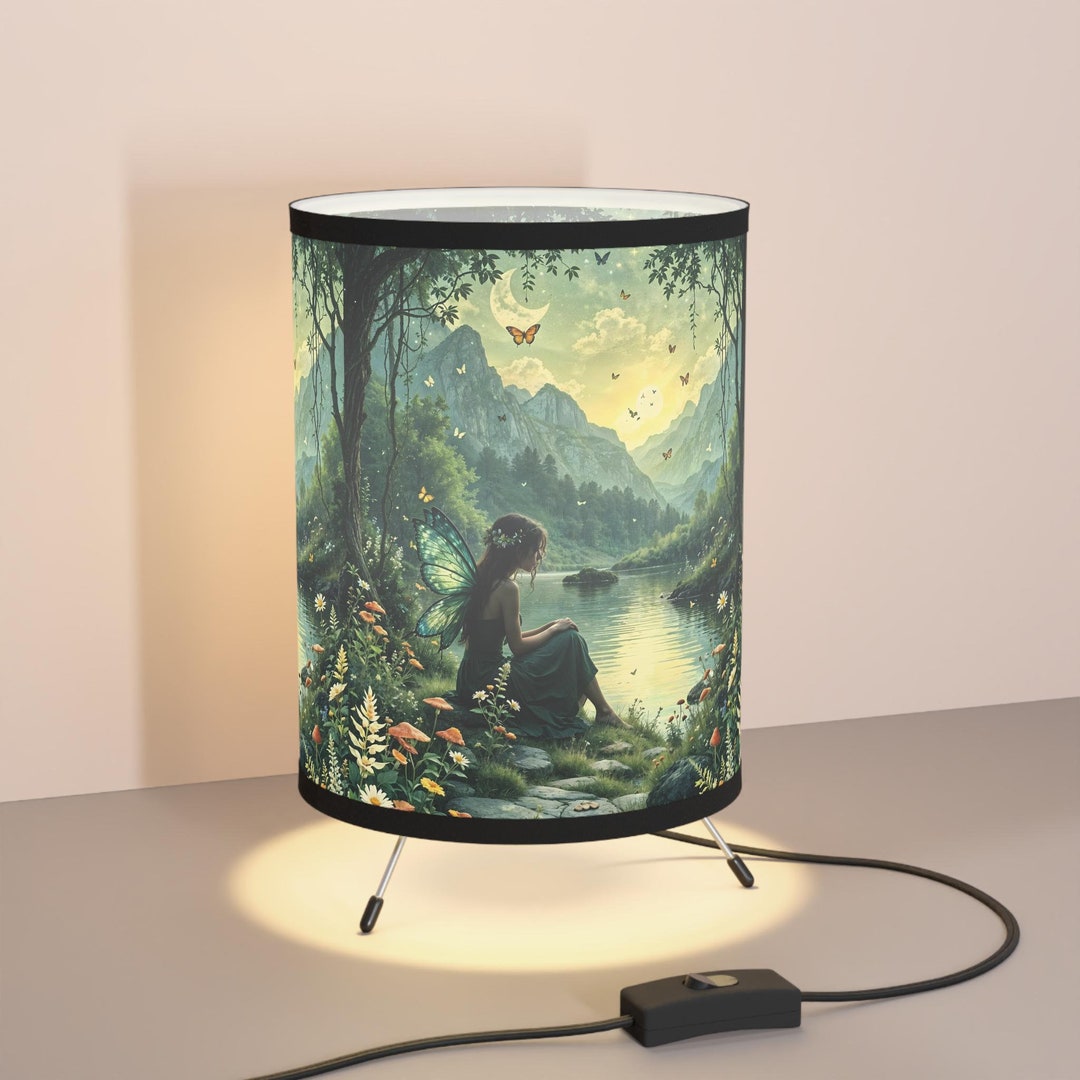 Green Fairy Fantasy Table Lamp With Printed Shade, Wildflower ...