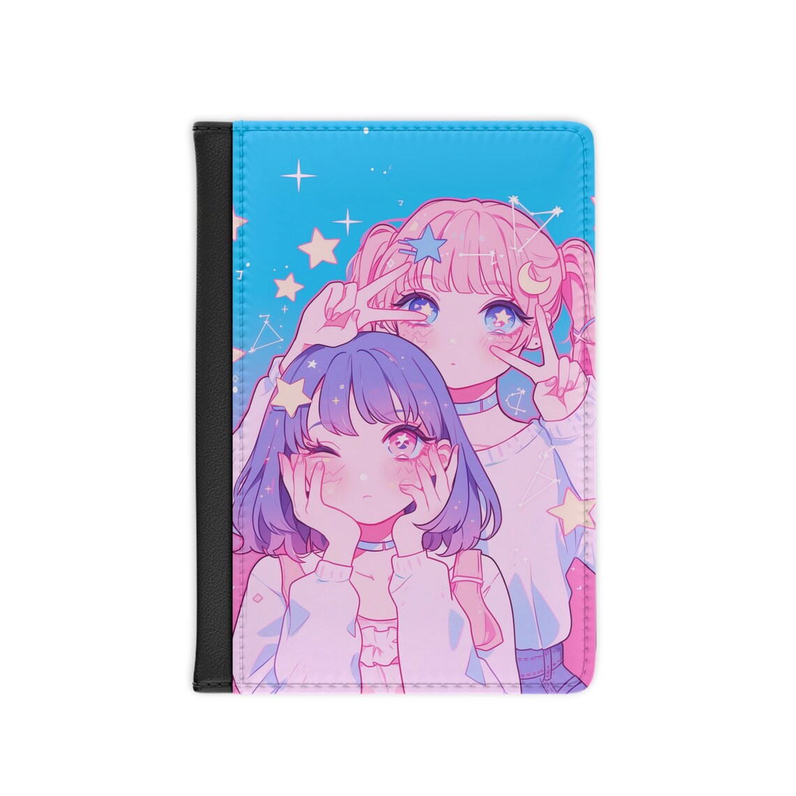 Cute Anime Girls Passport Holder Kawaii Pastel Faux Leather Passport Cover For Women Trendy