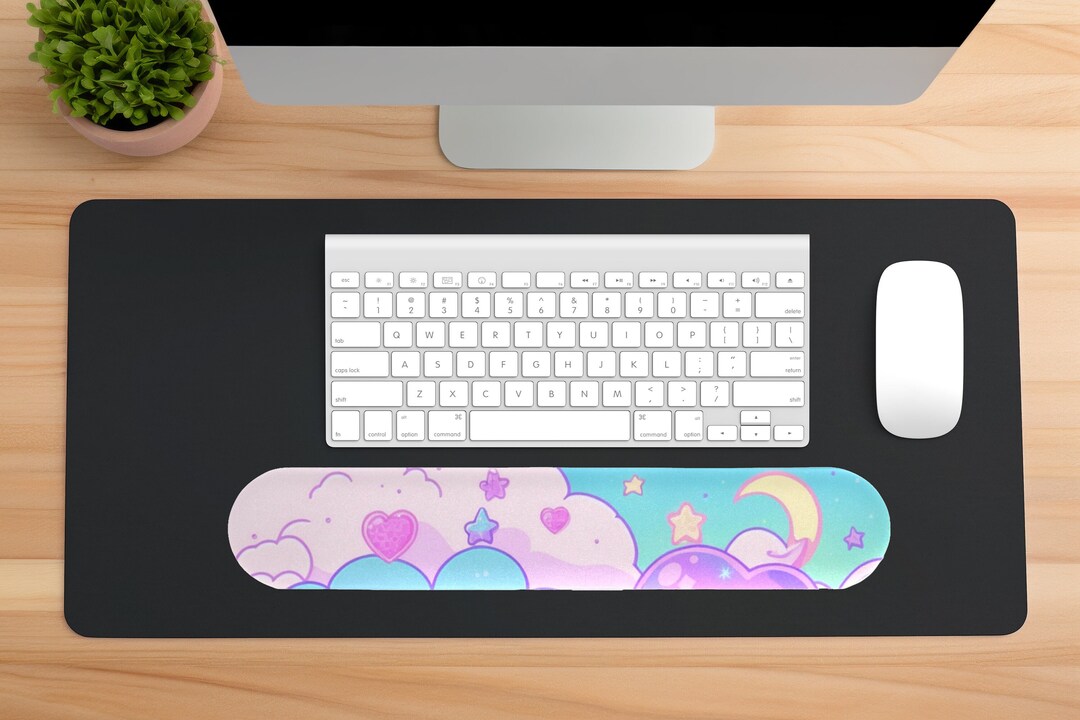 Cute Kawaii Moon Stars Large Wrist Rest, Blue Pink Anime Desktop ...