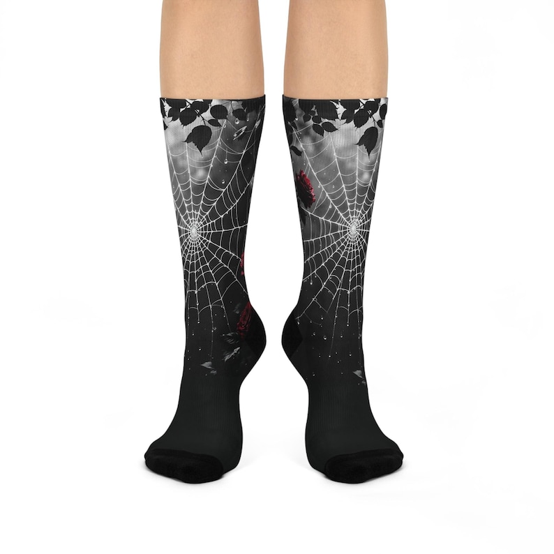 Black Spiderweb Rose Socks, Wildflower Cottagecore Witchy Socks, Emo ...