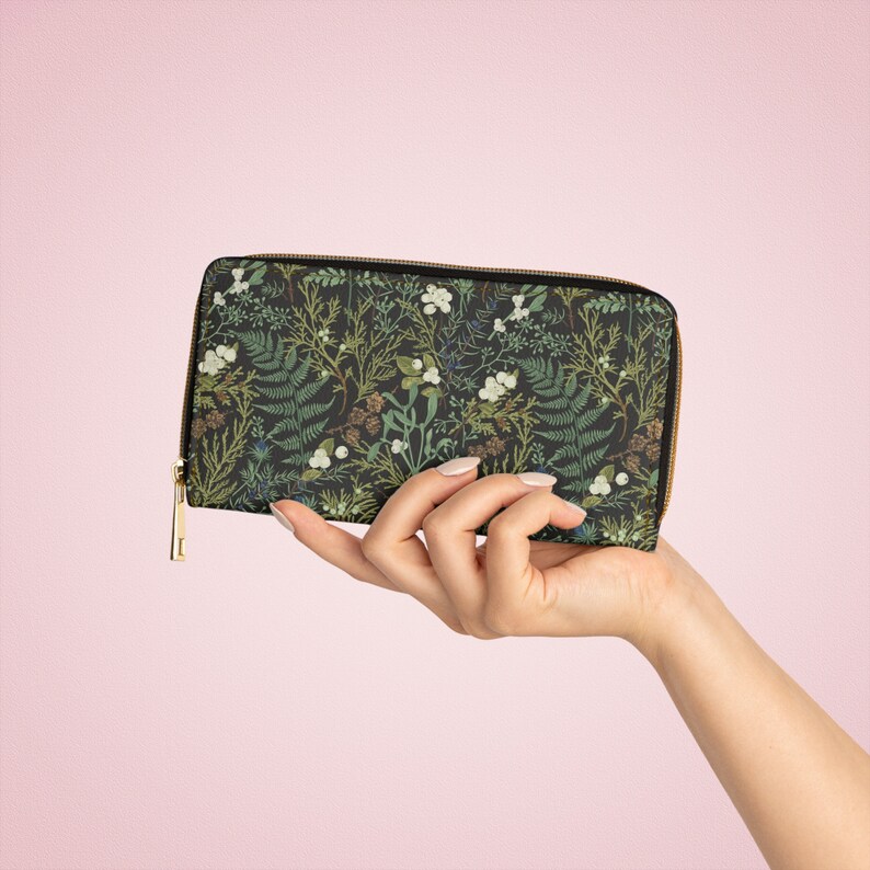 Wildflower Forest Ferns Wallet With Zipper, Green Cottagecore Cute ...