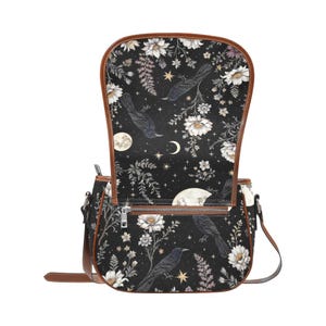 Black Crow Cross Body Handbag, Wildflower Gothic Hippie Satchel Bag ...
