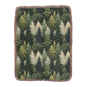 Green Tree Forest Throw Blanket, Witchy Fringe Picnic Blanket, Nature ...