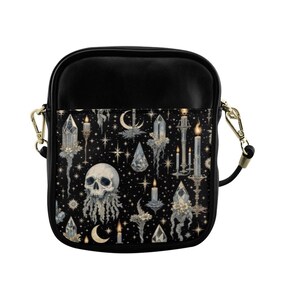 Crystal Skull Cross Body Hand Bag, Black Floral Fashion Accessory ...