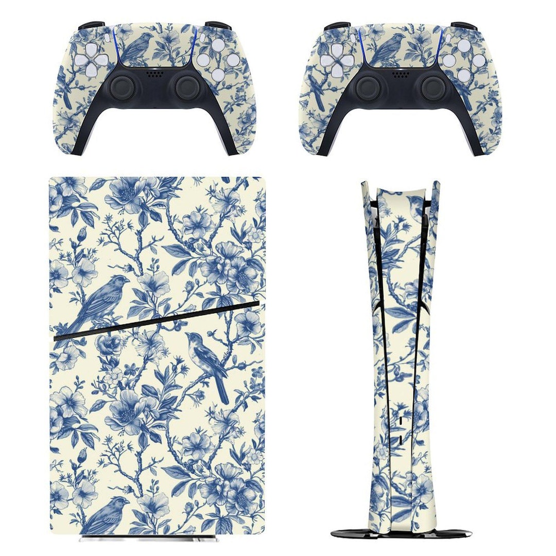 Blue Bird Floral PS5 Controller Slim Disc Console Skin, Game Cover ...