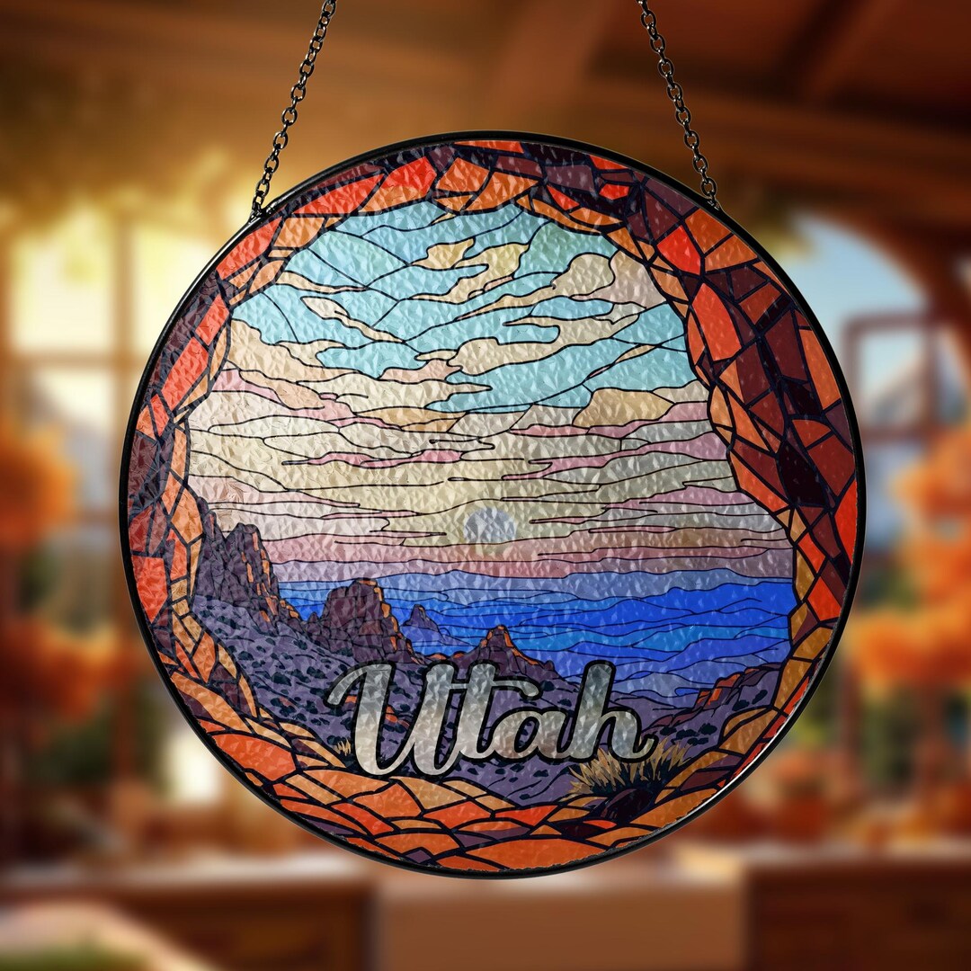 Utah Arches Stained Glass Suncatcher, Western USA Suncatcher Hanging ...