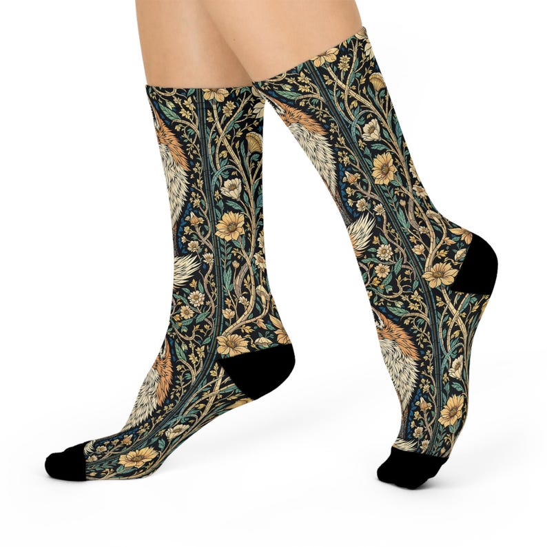 Mosaic Fox Art Nouveau Floral Socks, Wildflower Cottagecore Witchy ...