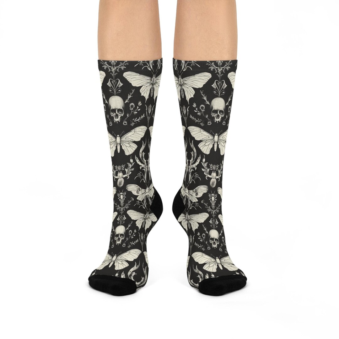 Gothic Skull Moth Socks, Cottagecore Witchy Socks, Emo Punk Gothic ...
