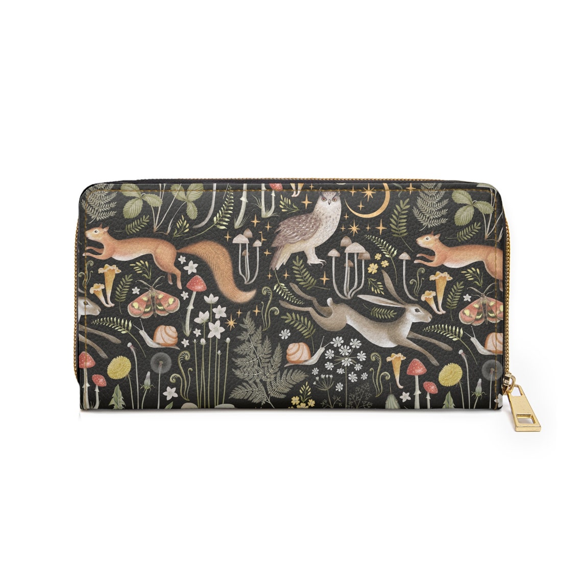 Mystical Woodlands Animals Wallet With Zipper, Green Cottagecore Cute ...