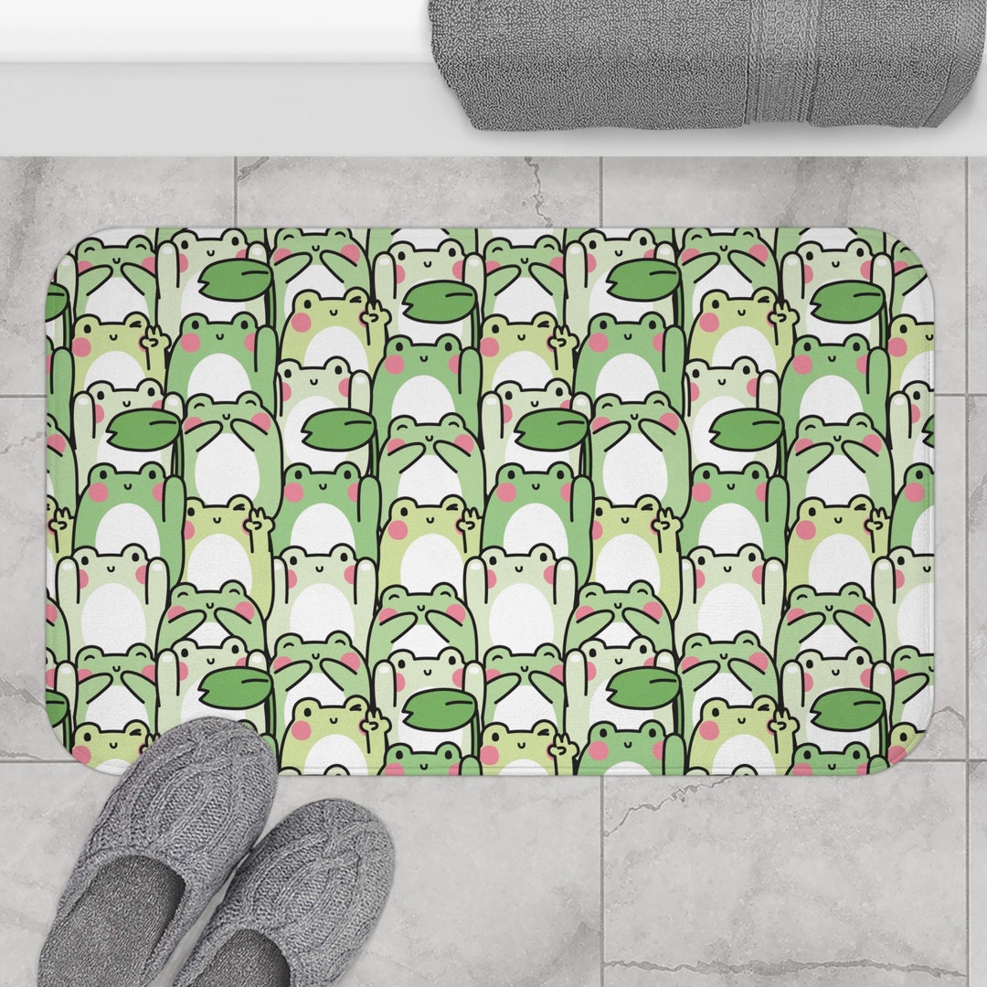 Green Frogs Bath Mat, Kawaii Aesthetic, Cute Funny Home Decor Bathrooom ...