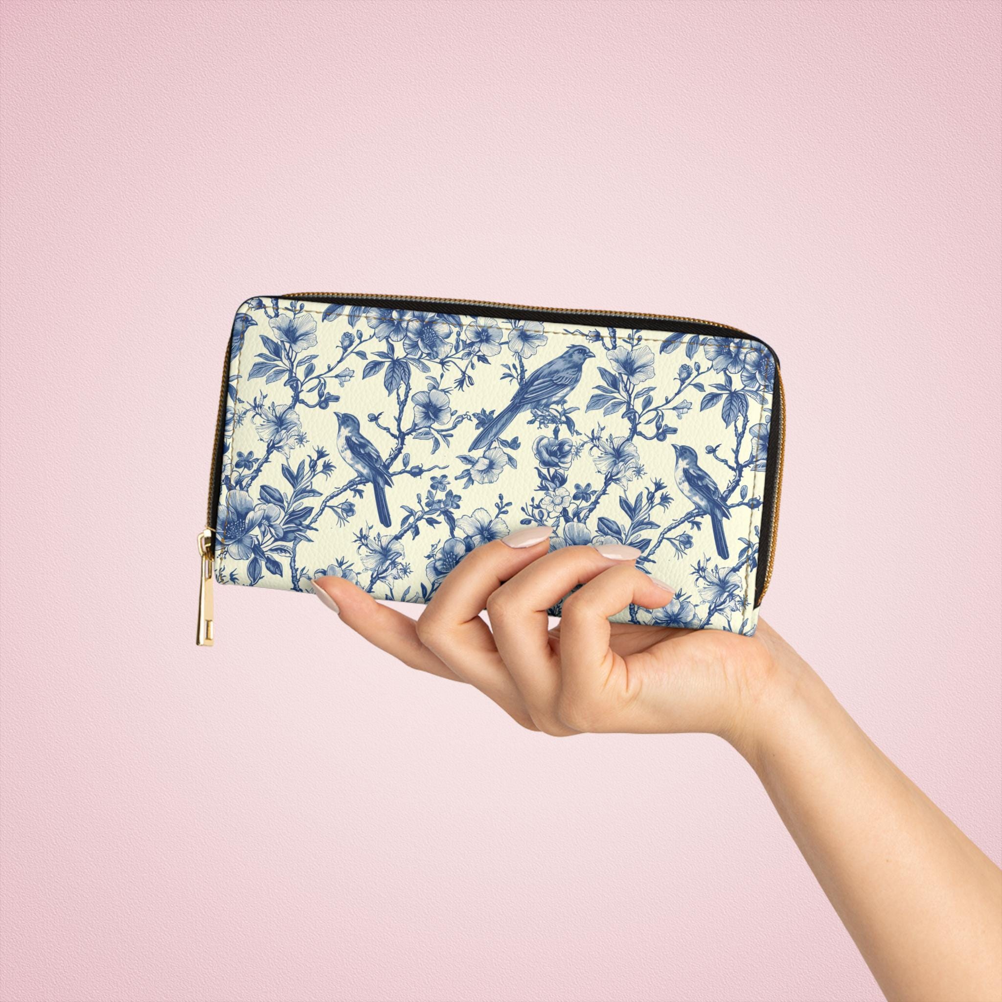 Blue Floral Bird Wallet With Zipper, Art Nouveau William Cottagecore ...