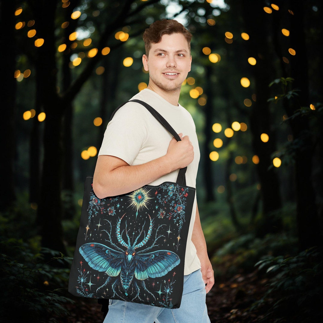 Blue Mothman Tote Bag, Cottagecore Hippie Shopping Library Carry Bag ...